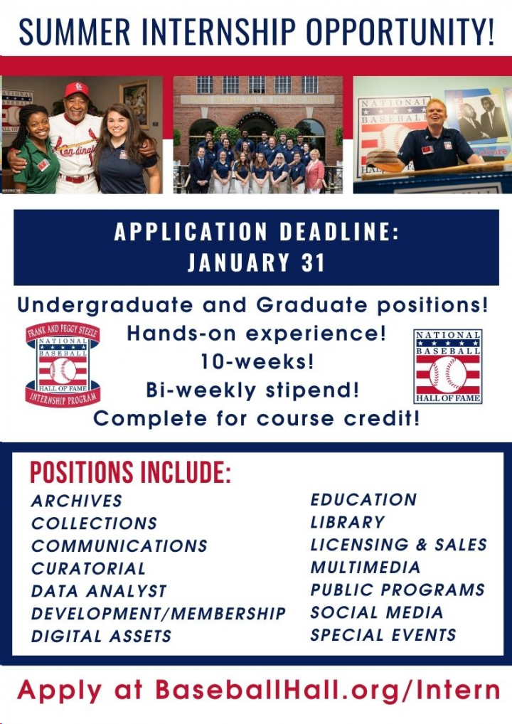 National Baseball Hall of Fame Summer 2024 Internship Application Now ...